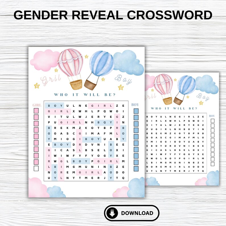 Gender Reveal Word Search Game Boy or Girl Gender Reveal Word Search ...