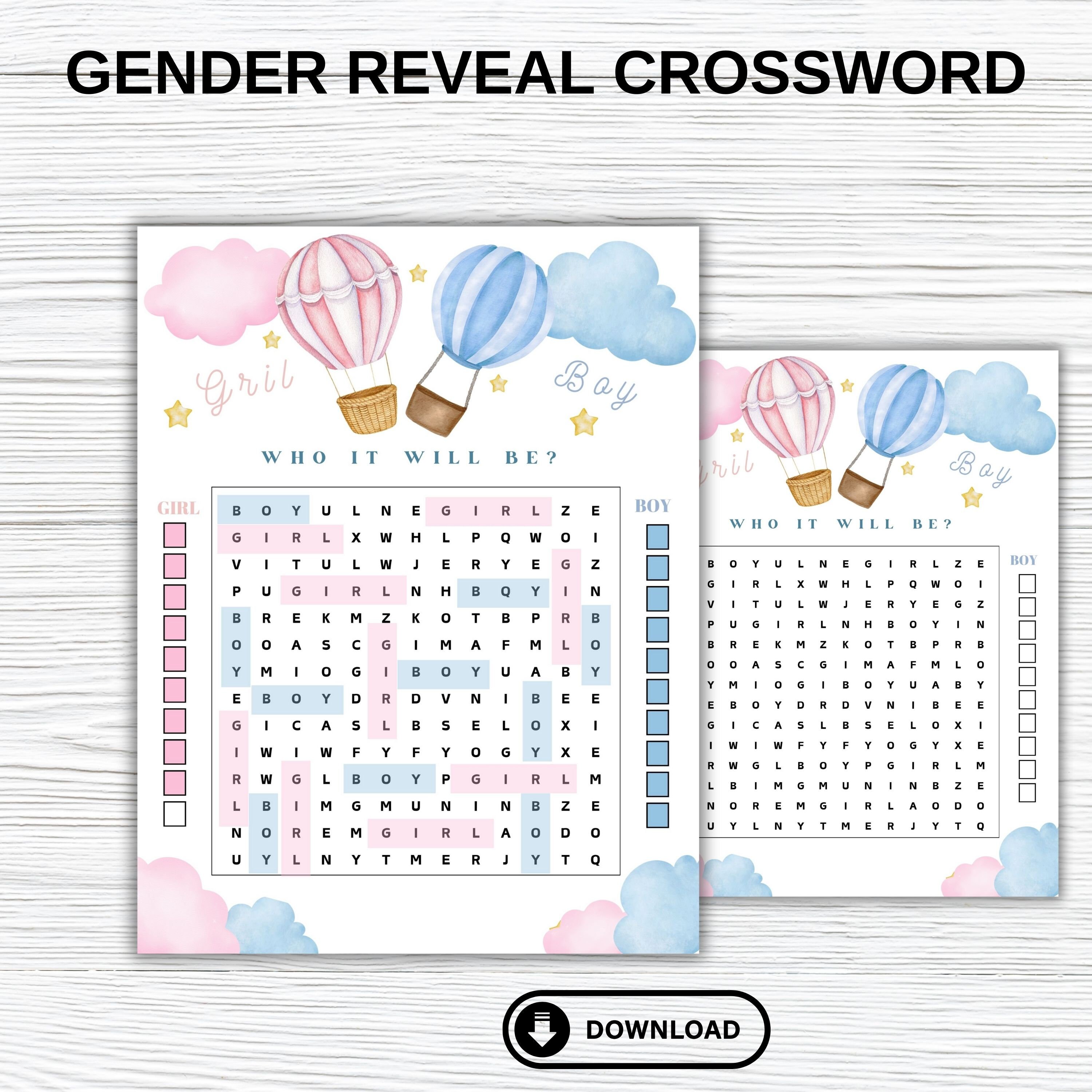Gender Reveal Word Search Game Boy or Girl Gender Reveal Word Search ...