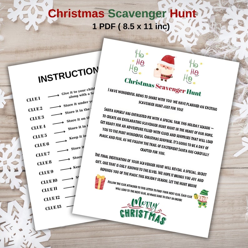 Christmas Scavenger Hunt for Kids Printable Christmas Treasure Hunt ...