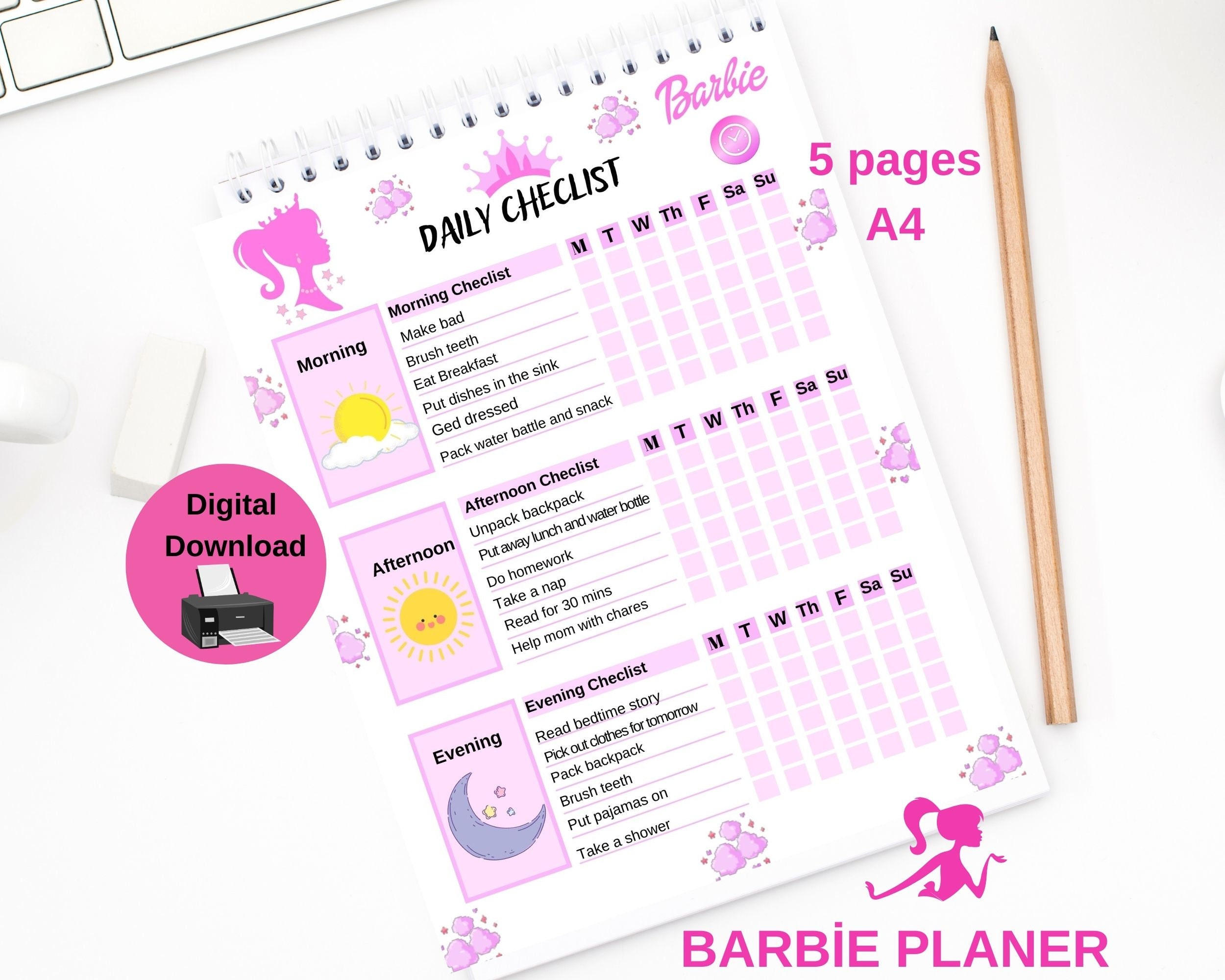 Barbie Daily Checklist barbie Weekly Planner Before and - Etsy