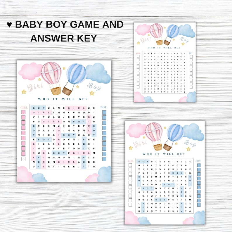 Gender Reveal Word Search Game Boy or Girl Gender Reveal Word Search ...
