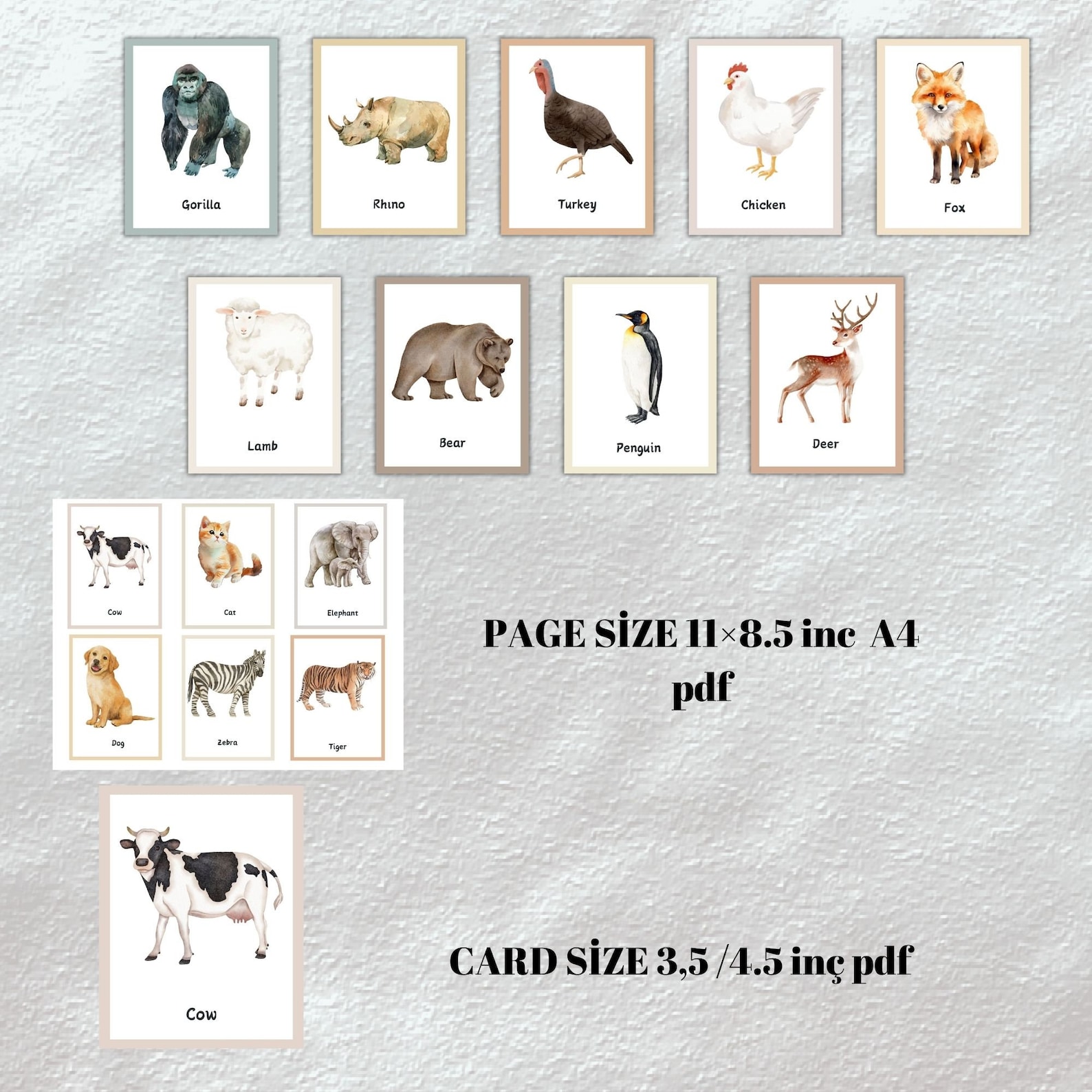 Animals Flash Cards Forest Animals Montessori Flashcards Fashcards for ...