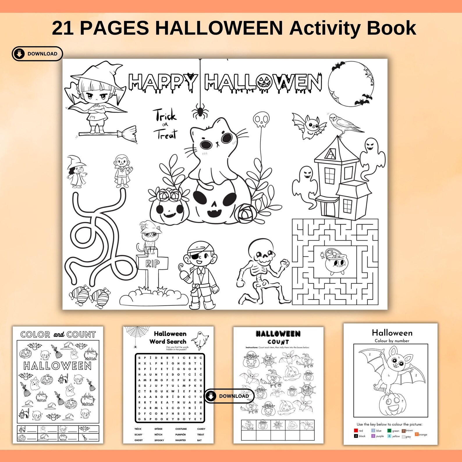 Halloween Kids Coloring Page Halloween Activity Book Halloween Party ...
