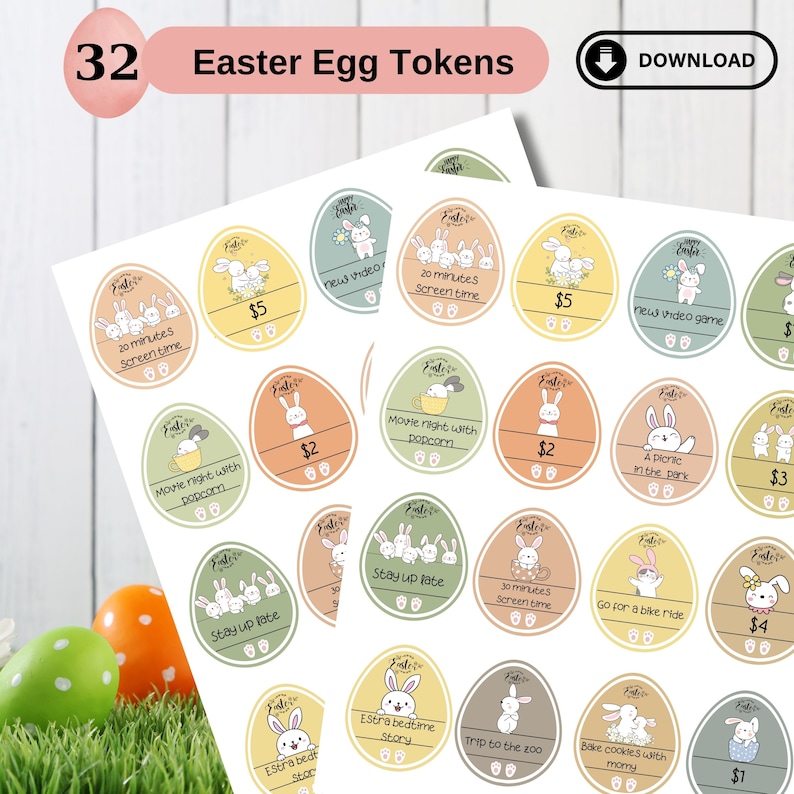 Easter Bunny Reward Tokens Egg Hunt Tokens Easter Egg Coupons Easter ...