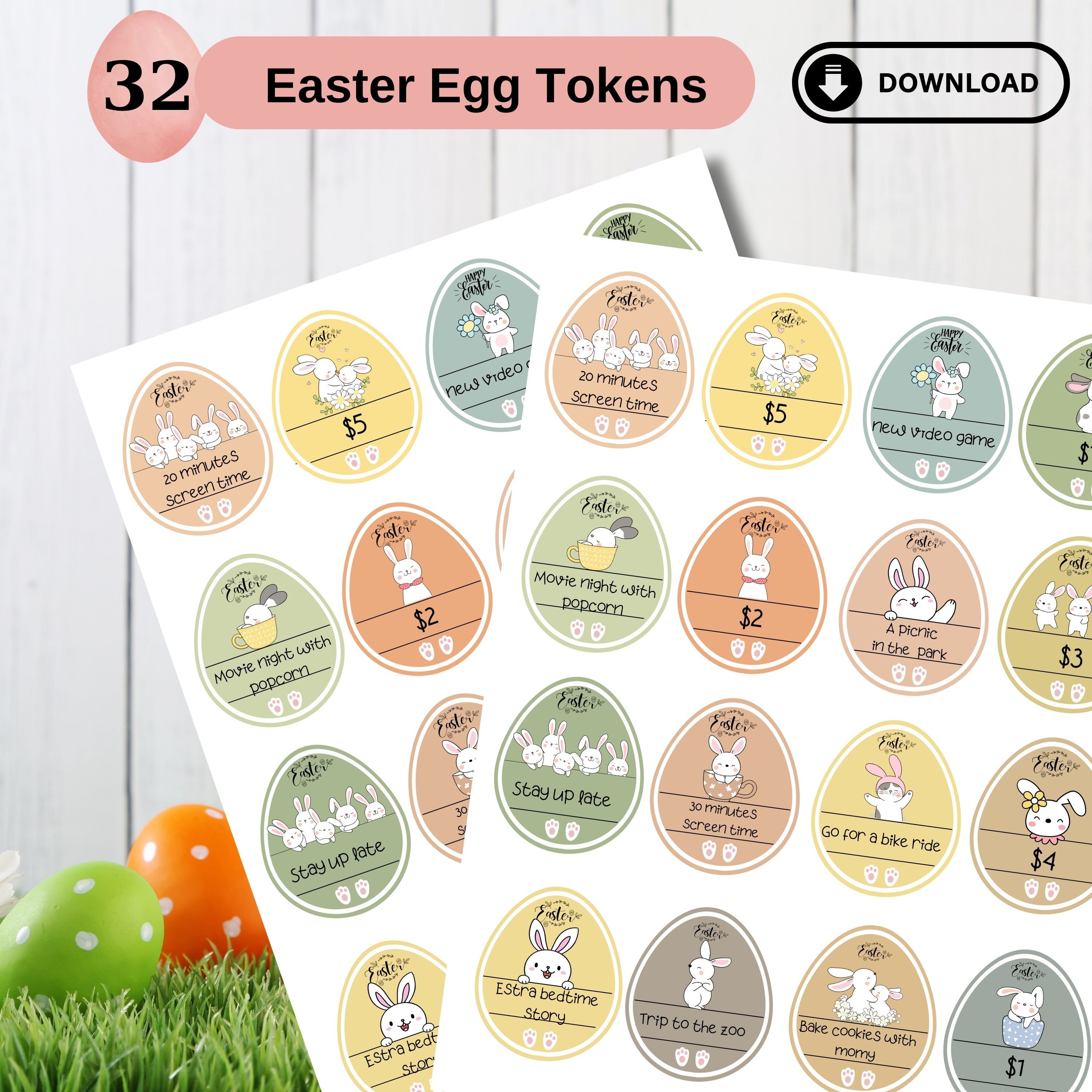 Easter Bunny Reward Tokens Egg Hunt Tokens Easter Egg Coupons Easter ...