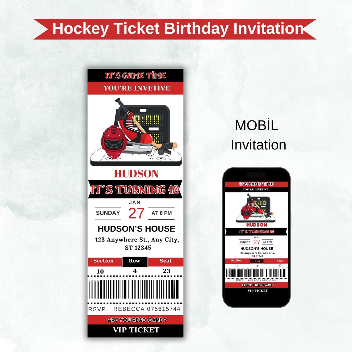 Hockey Ticket Invitation Hockey Birthday Invitation Hockey Game Ticket ...