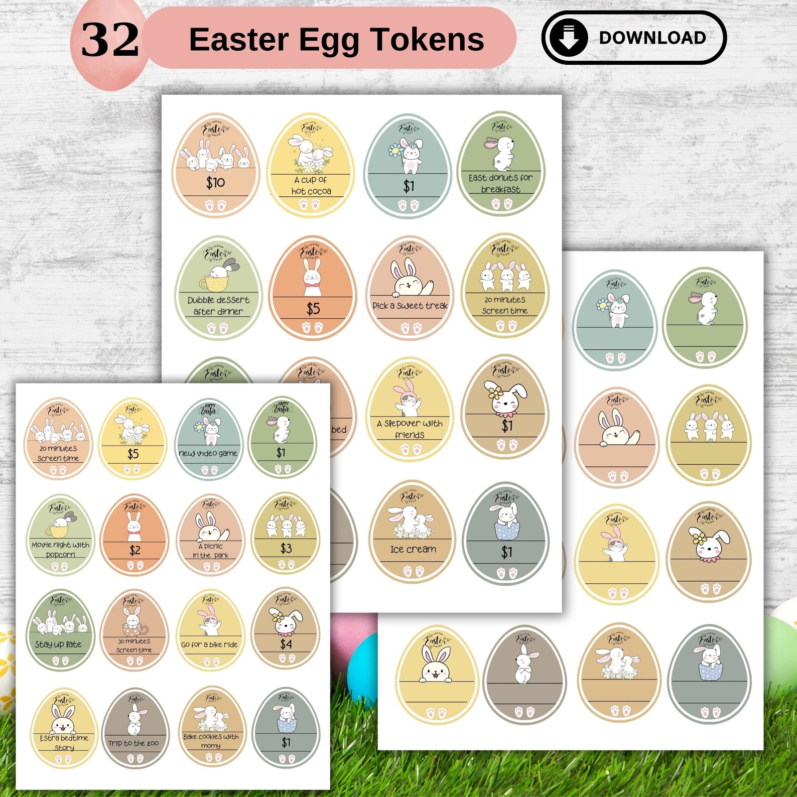 Easter Bunny Reward Tokens Egg Hunt Tokens Easter Egg Coupons Easter ...