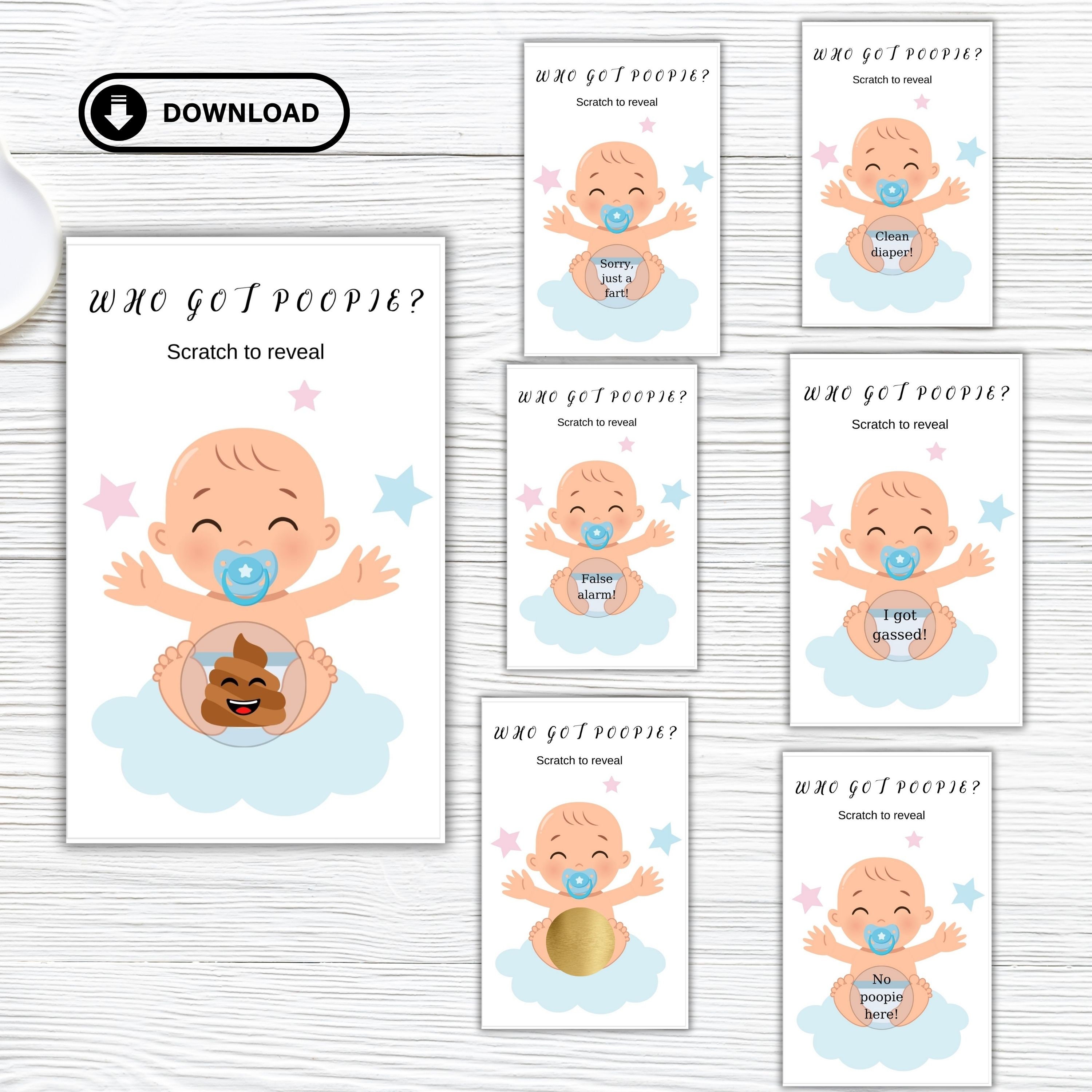 Baby Shower Scratch off Game Boy Baby Shower Games Poop in Diaper Game ...