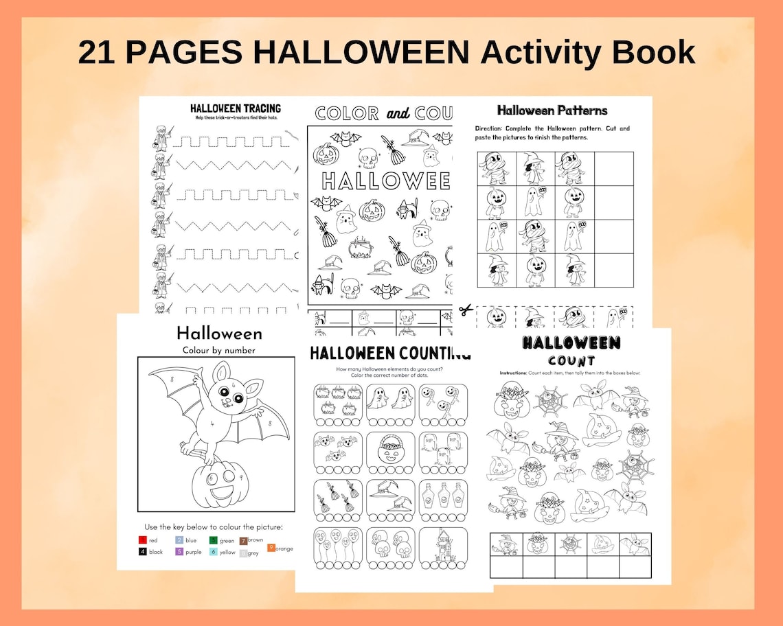 Halloween Kids Coloring Page Halloween Activity Book Halloween - Etsy