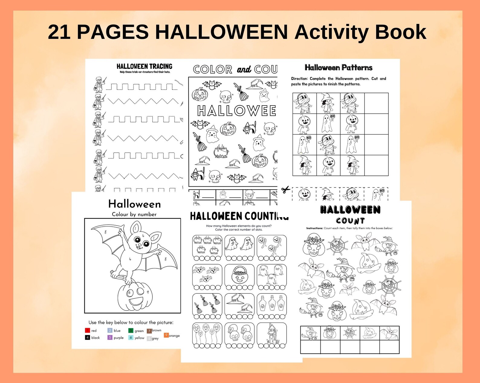 Halloween Kids Coloring Page Halloween Activity Book Halloween - Etsy