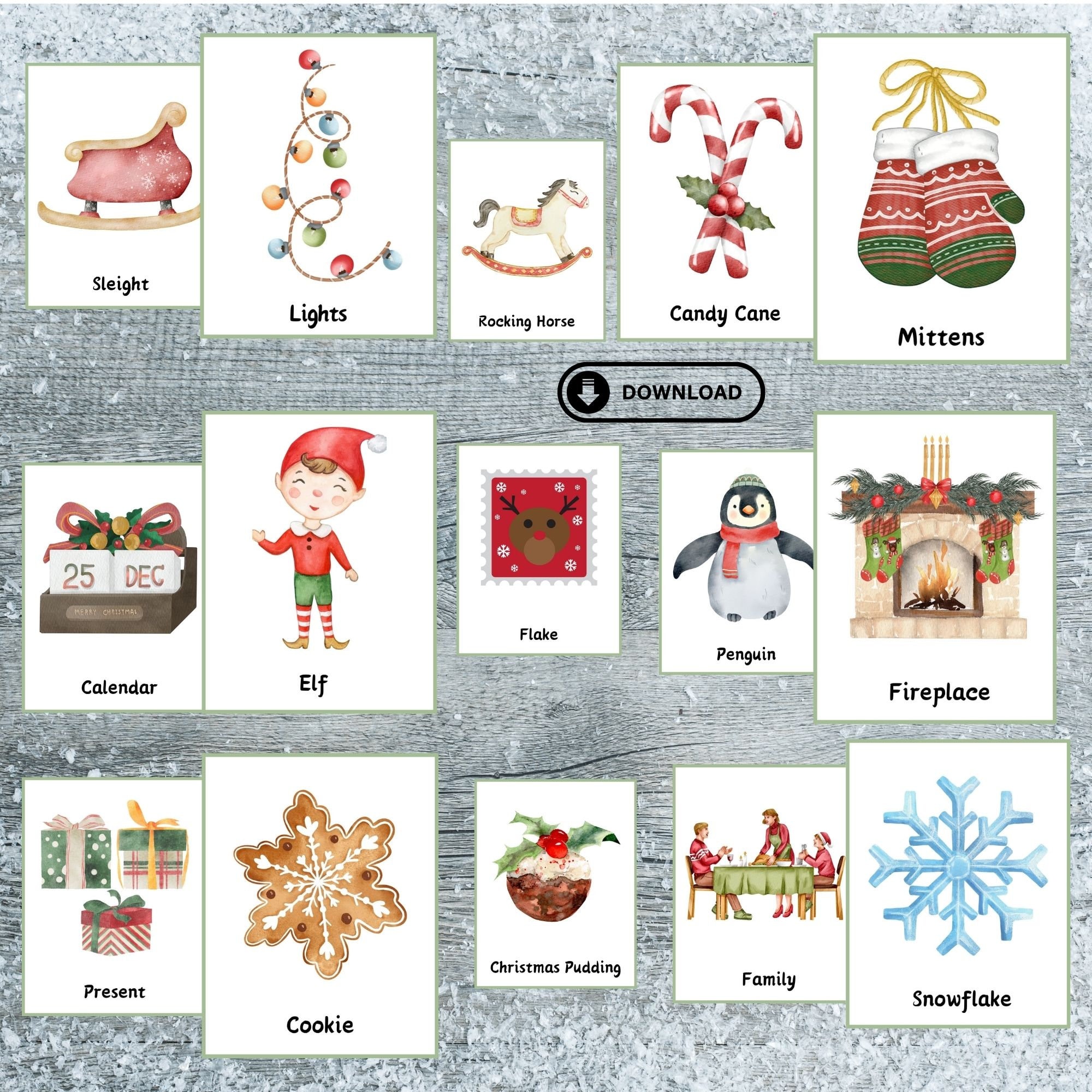 Kids Christmas Flash Cards Printable Christmas Movement Cards Christmas ...