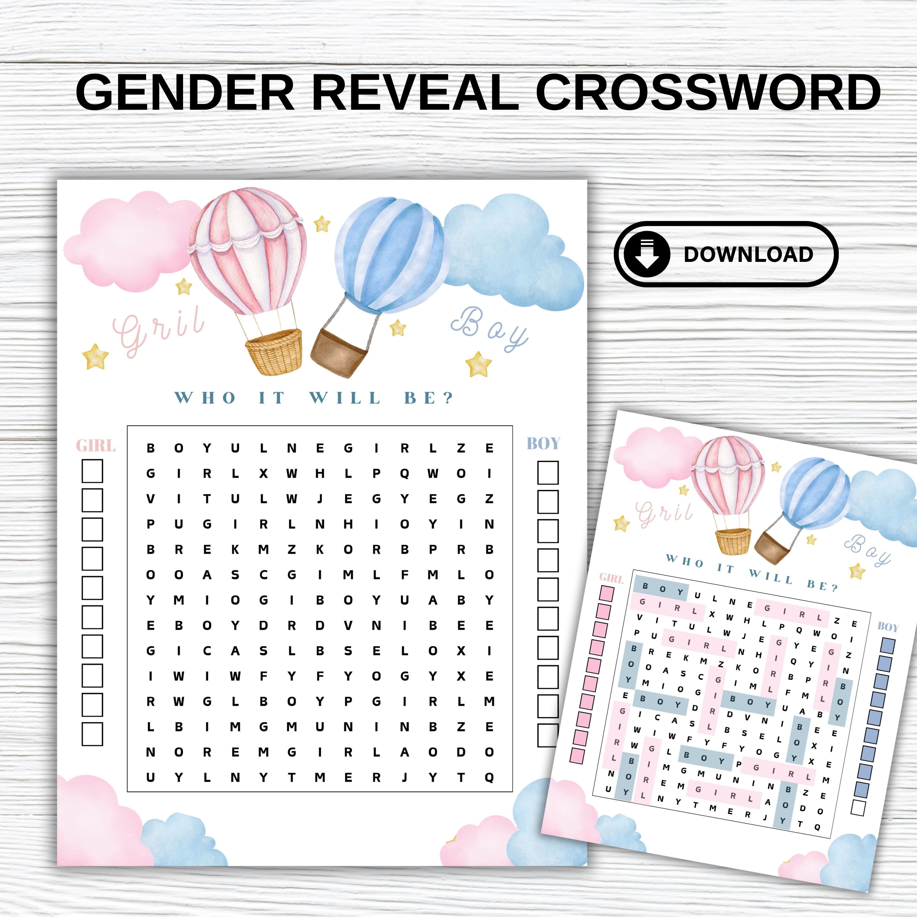Gender Reveal Word Search Game Boy or Girl Gender Reveal Word Search Gender Reveal Games Gender ...