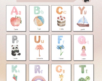 Alphabet Flash Cards Kids Watercolour Alphabet Flash Cards ABC ...
