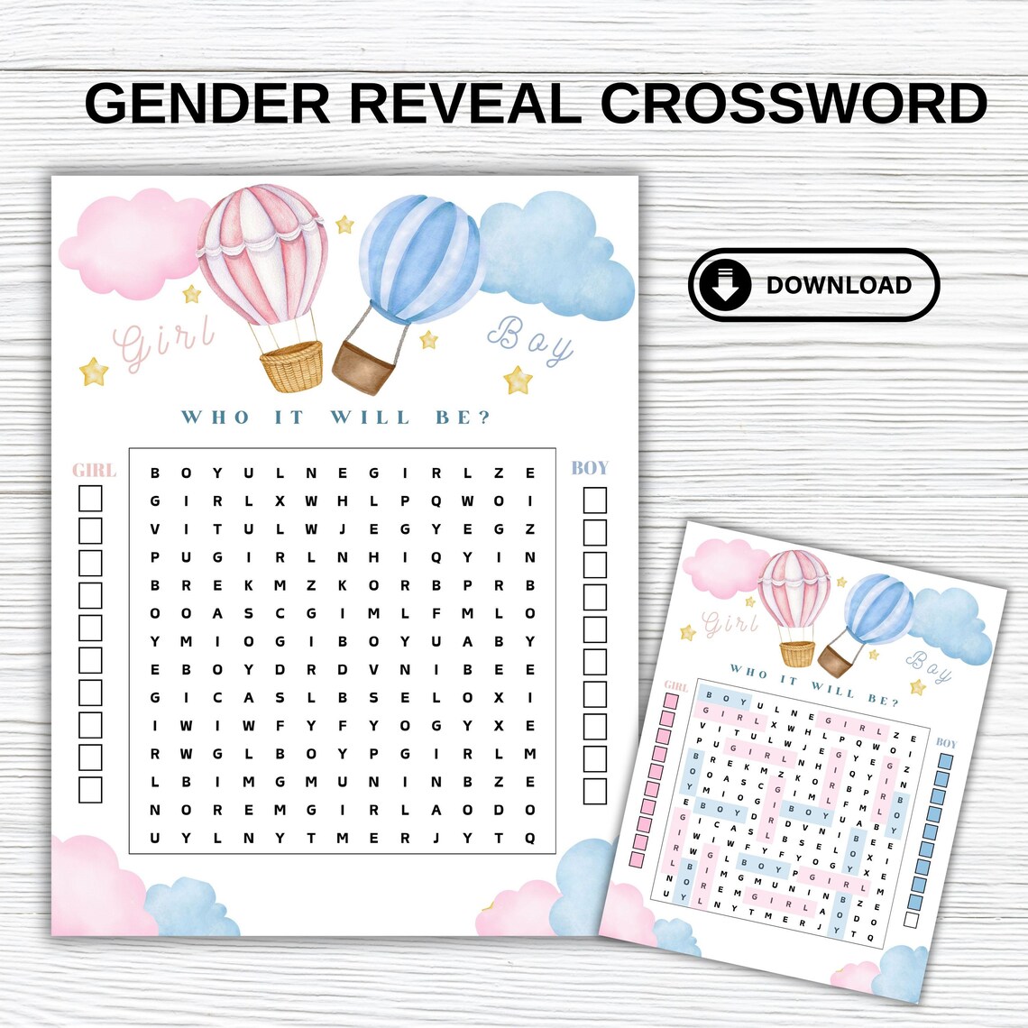 Gender Reveal Word Search Game Boy or Girl Gender Reveal Word Search ...