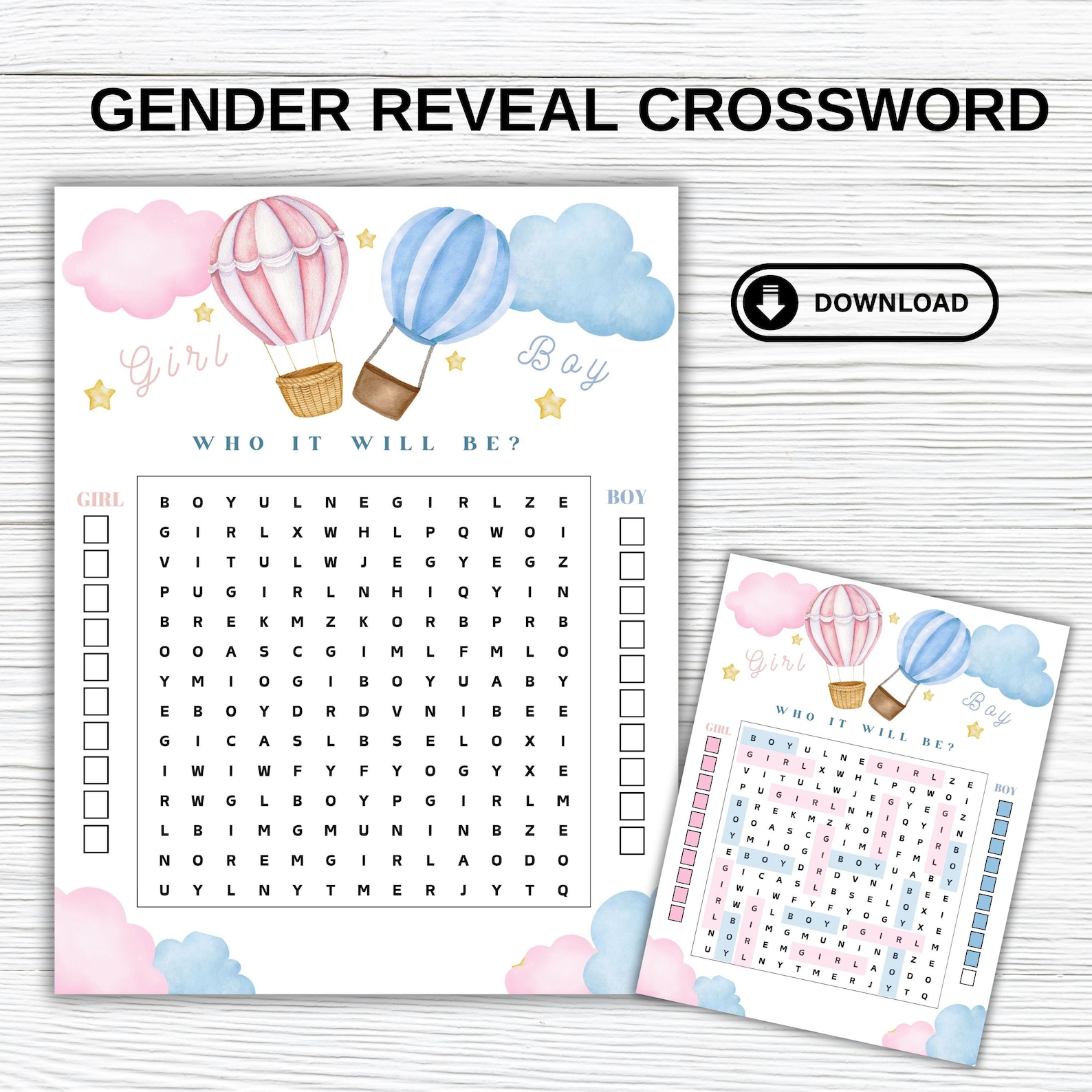 Gender Reveal Word Search Game Boy or Girl Gender Reveal Word Search ...