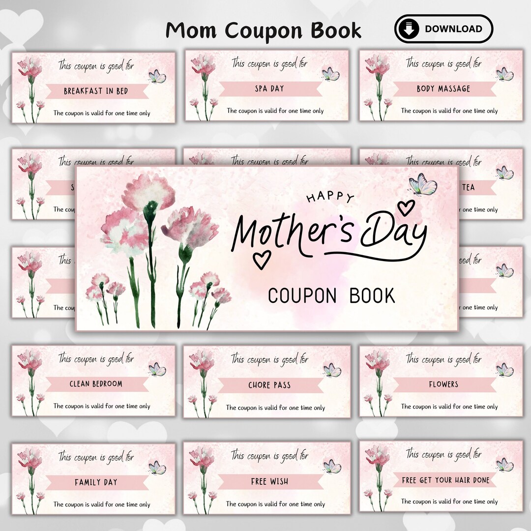 Mothers Day Coupon Book Coupons for Mothers Day Birthday Coupon Book ...