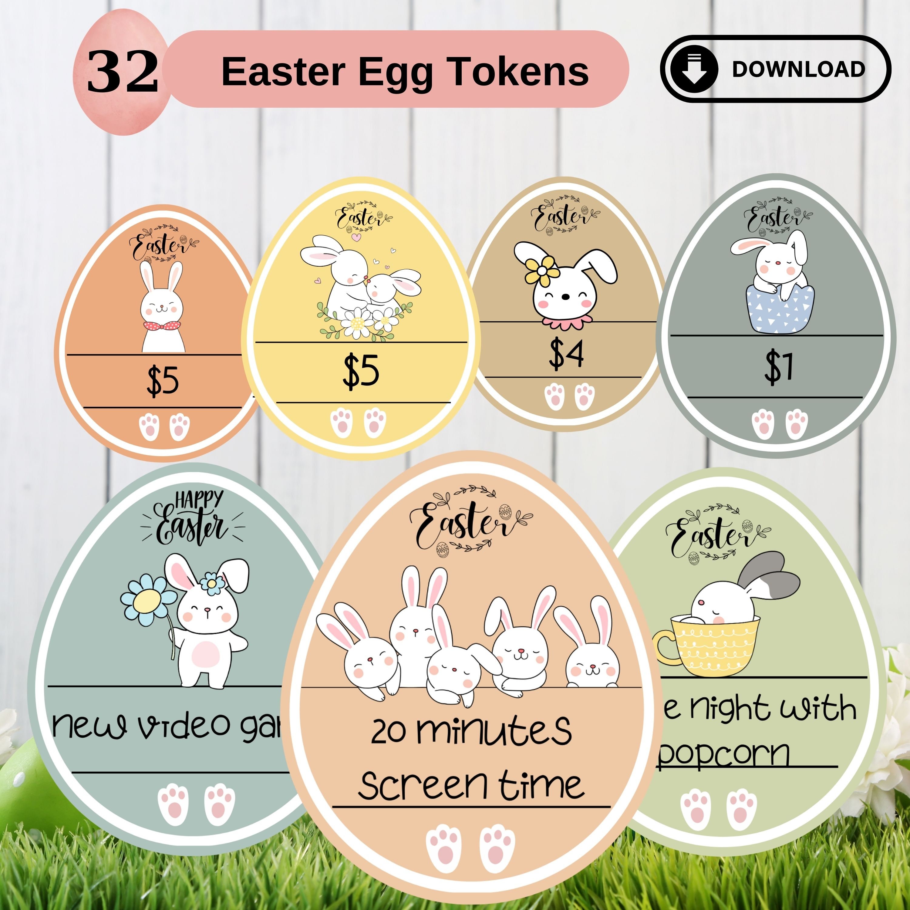 Easter Bunny Reward Tokens Egg Hunt Tokens Easter Egg Coupons Easter ...