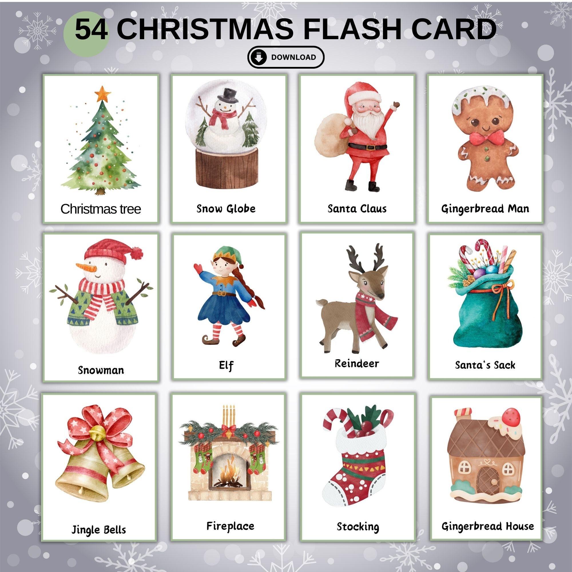 Kids Christmas Flash Cards Printable Christmas Movement Cards Christmas ...