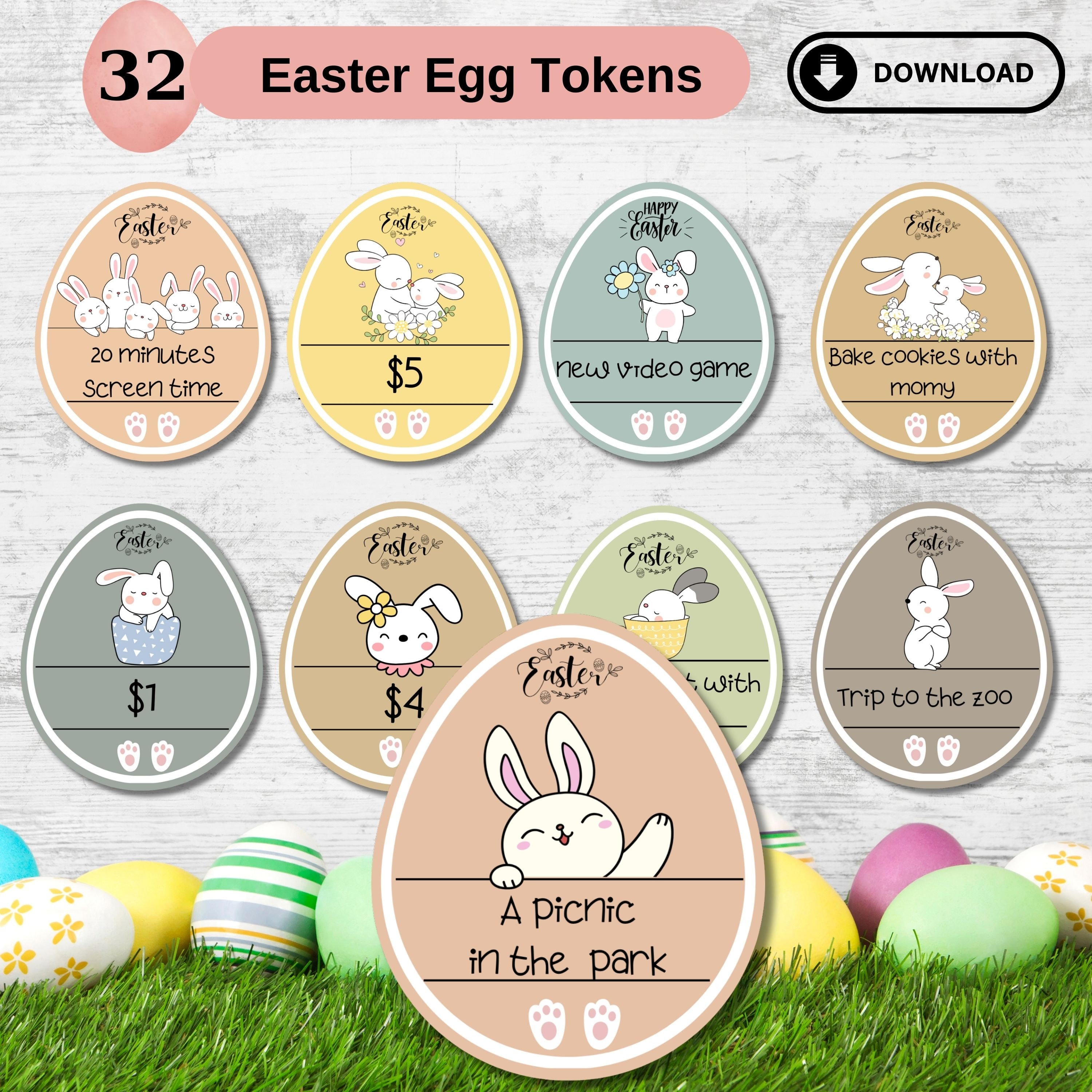 Easter Bunny Reward Tokens Egg Hunt Tokens Easter Egg Coupons Easter ...