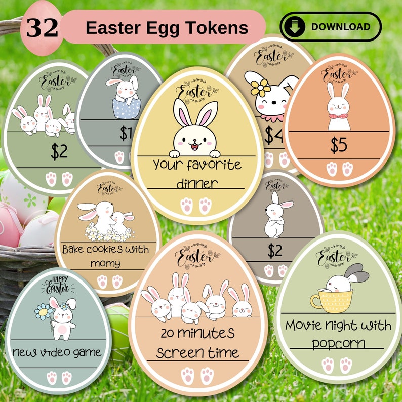 Easter Bunny Reward Tokens Egg Hunt Tokens Easter Egg Coupons Easter ...