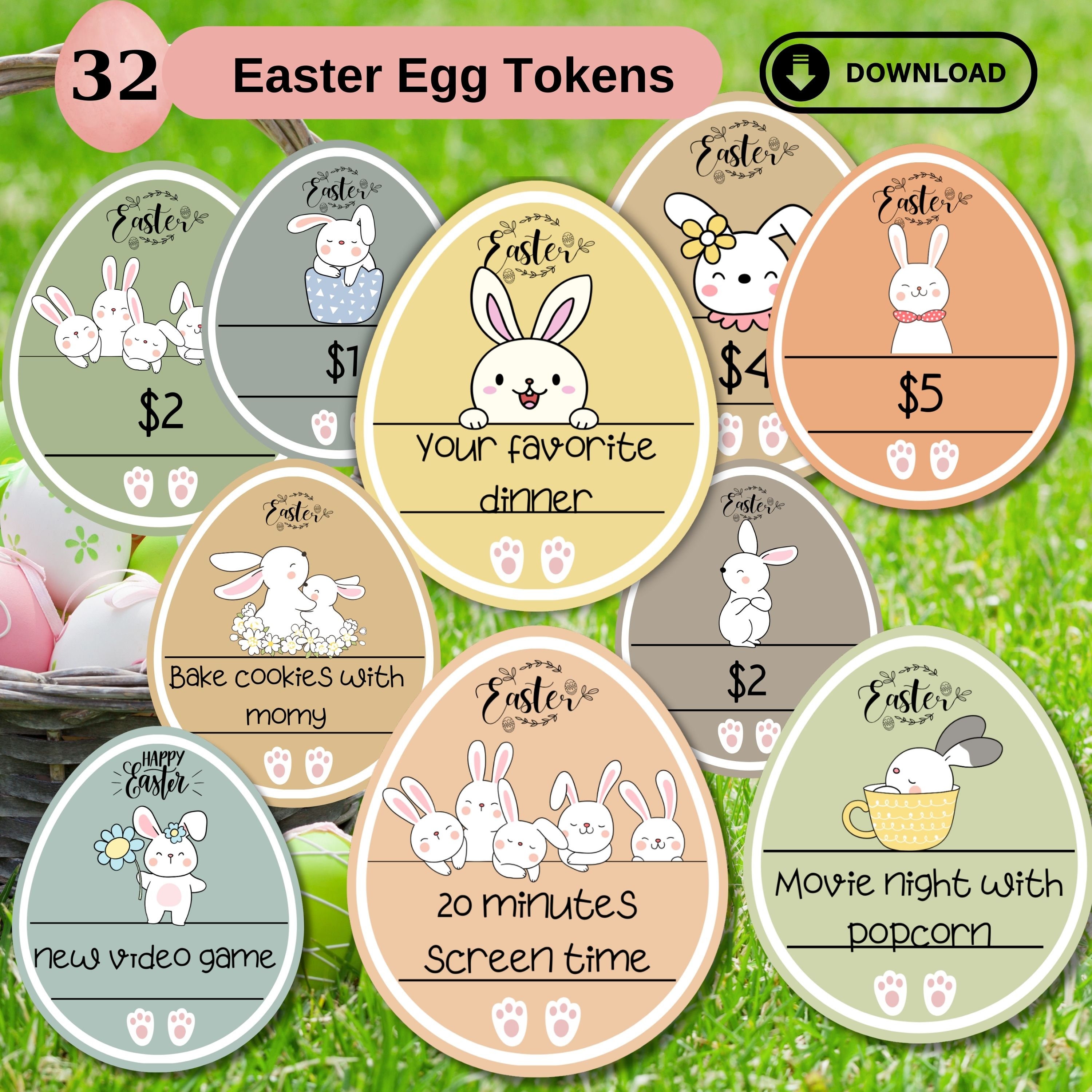 Easter Bunny Reward Tokens Egg Hunt Tokens Easter Egg Coupons Easter ...