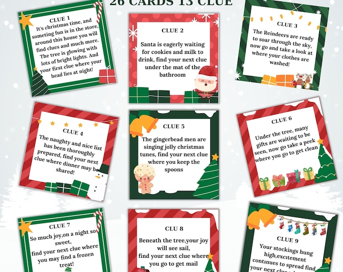 Christmas Scavenger Hunt: 24 Holiday Clues for Kids (instant Download ...