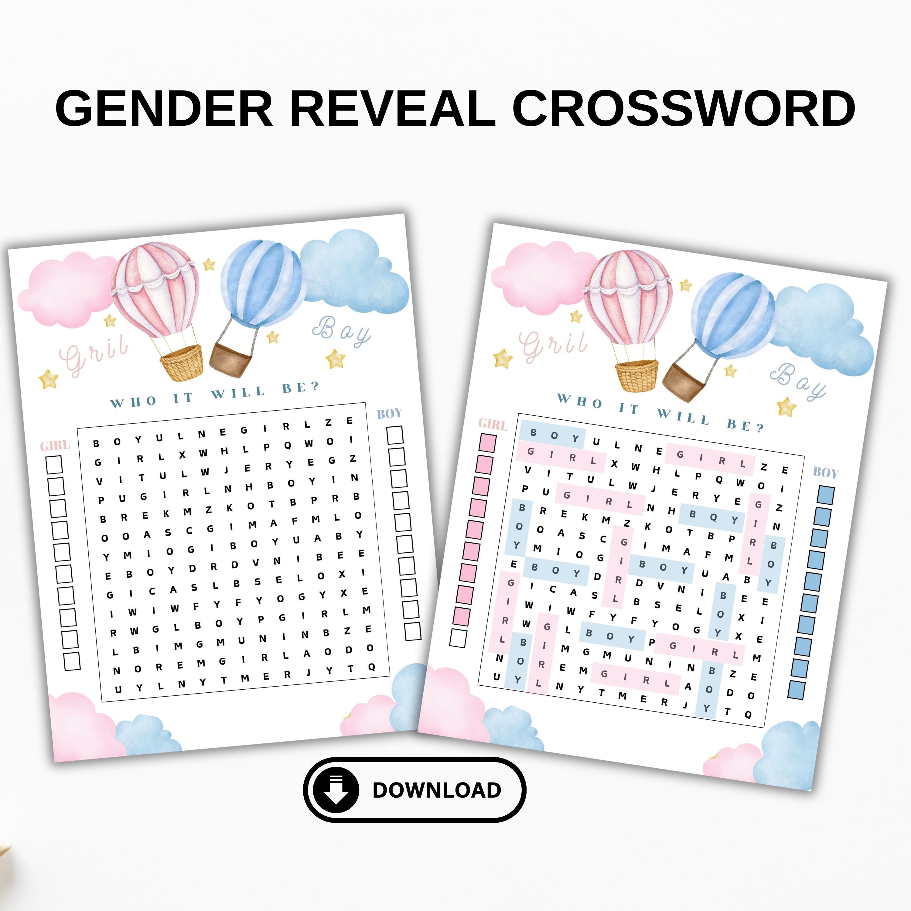 Gender Reveal Word Search Game Boy or Girl Gender Reveal Word Search Gender Reveal Games Gender ...