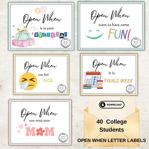 Open When Cards College Printable Open When Letter Labels for Students ...