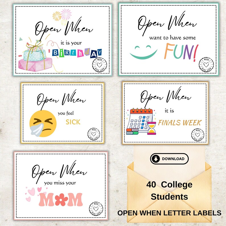 Open When Cards College Printable Open When Letter Labels for Students ...