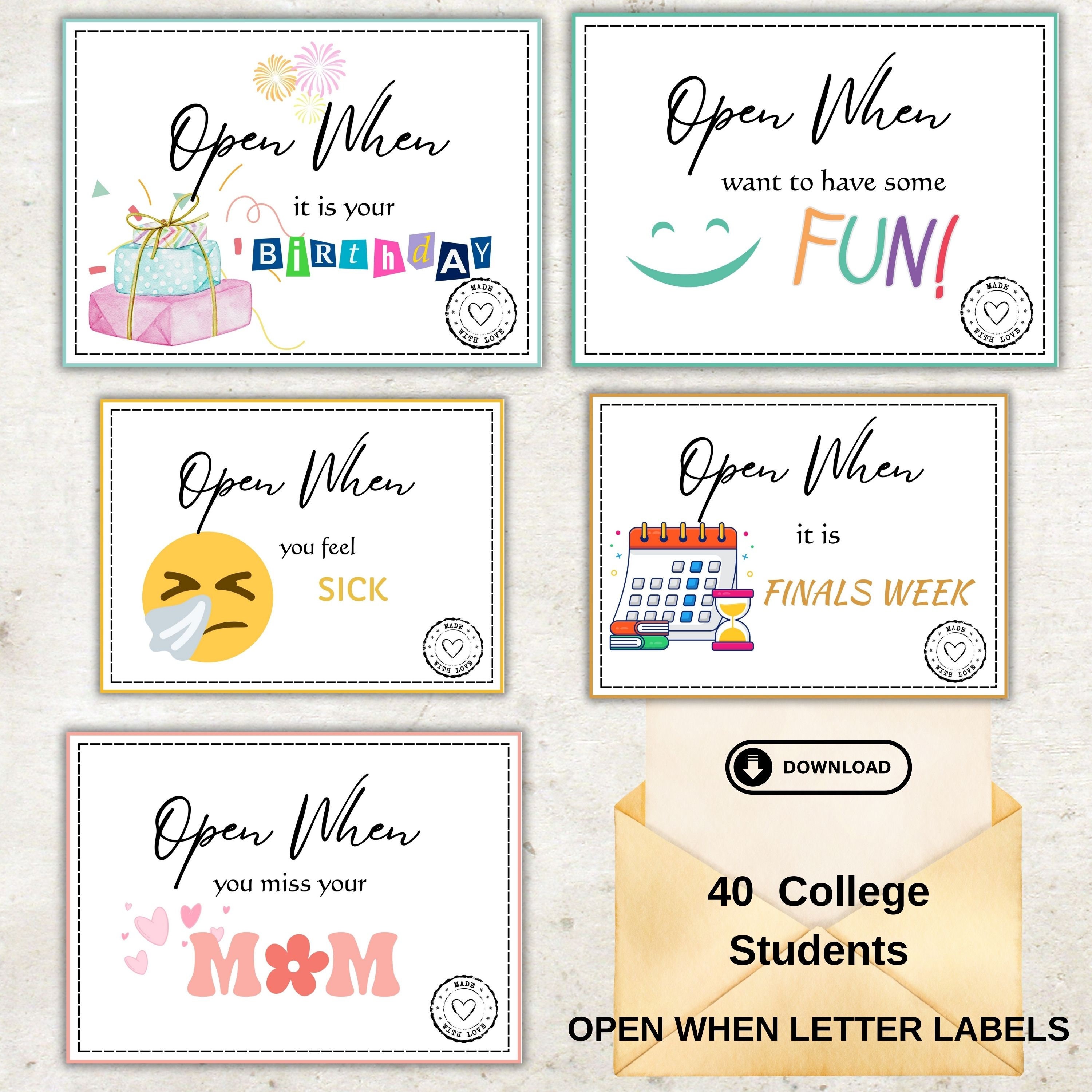Open When Cards College Printable Open When Letter Labels for Students ...