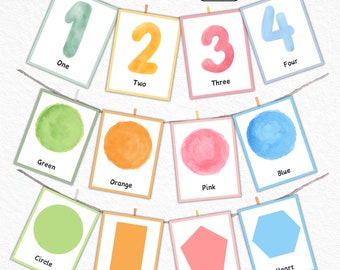 Numbers Colors Shapes Flashcard for Kids Numbers Cards Montessori ...