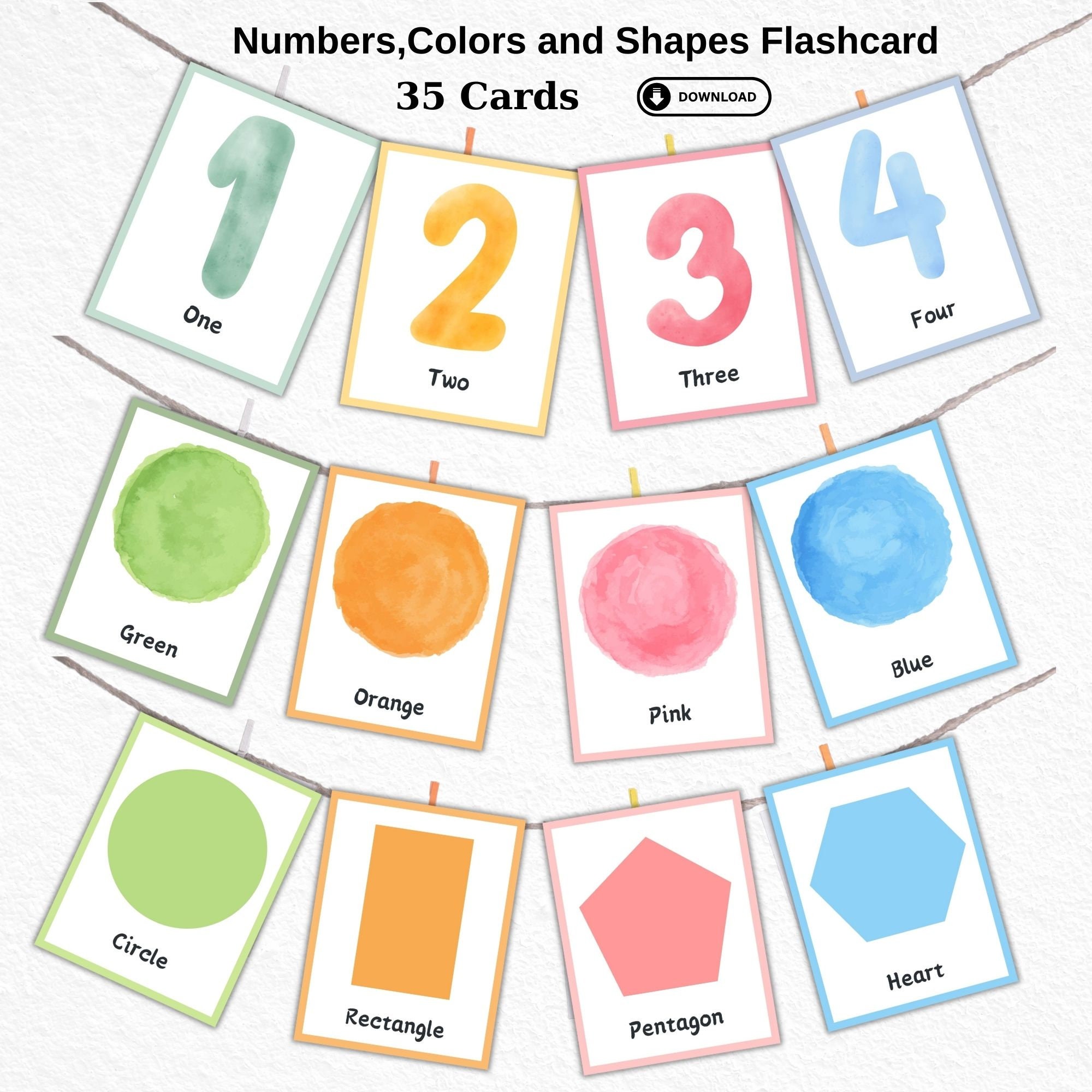 Numbers Colors Shapes Flashcard for Kids Numbers Cards Montessori ...