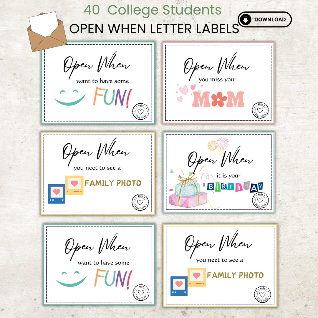 Open When Cards College Printable Open When Letter Labels for Students ...