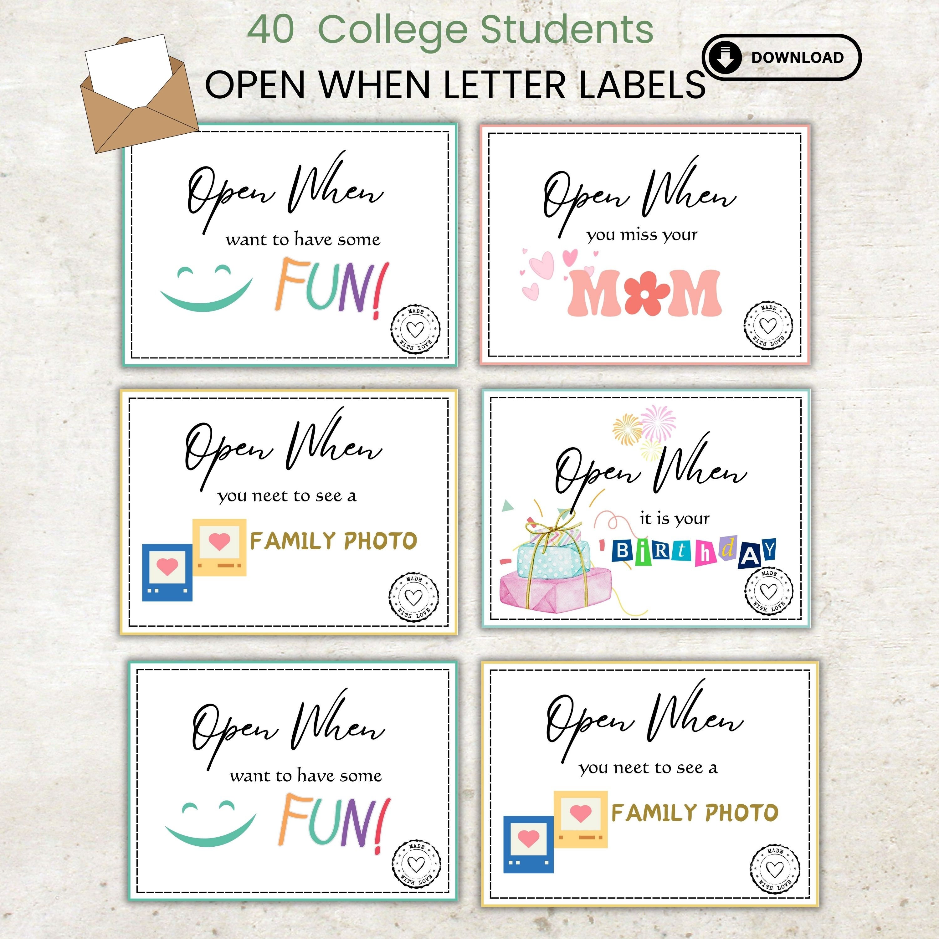 Open When Cards College Printable Open When Letter Labels for Students ...