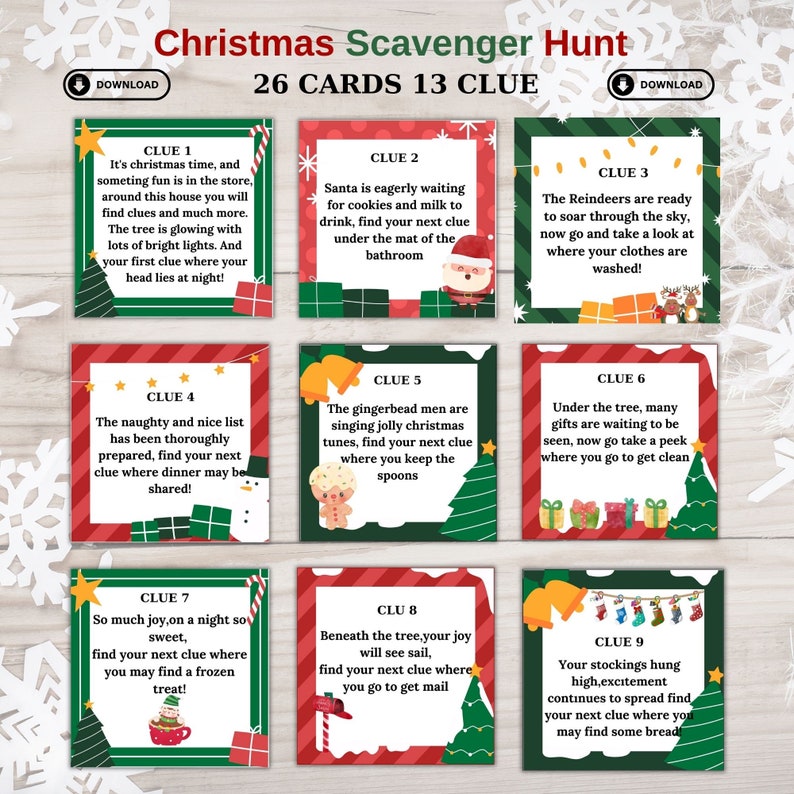 Christmas Scavenger Hunt for Kids Printable Christmas Treasure Hunt ...
