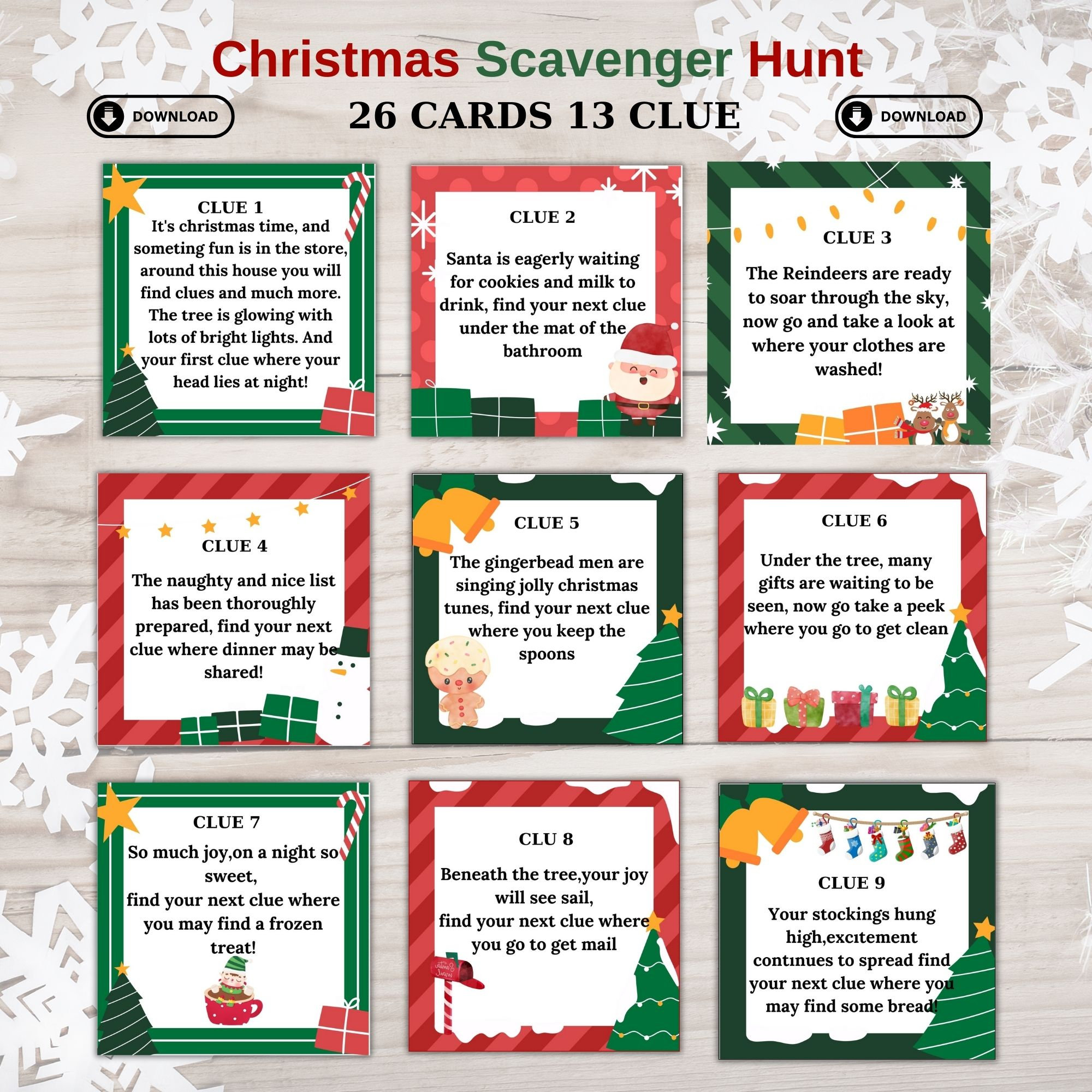 Christmas Scavenger Hunt for Kids Printable Christmas Treasure Hunt ...