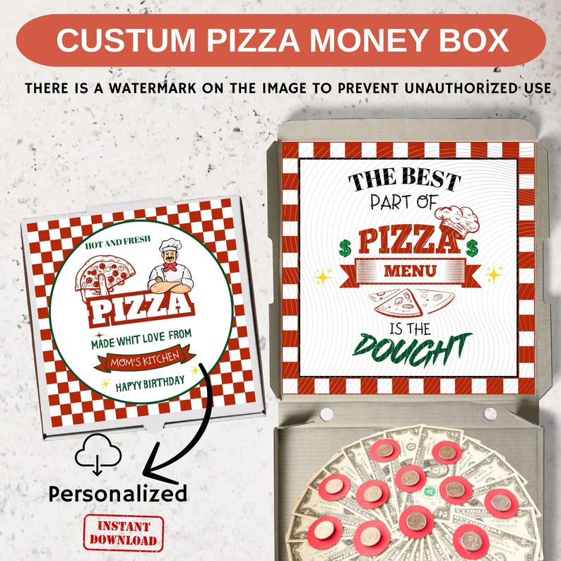 Custom Pizza Box Money Gift Birthday Money Gift College Money Gift Box ...