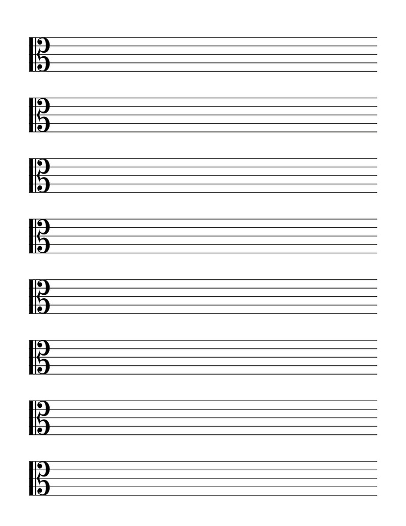 Alto Clef Music Sheet I Blank Music Sheet I Viola Clef Music Sheet - Etsy