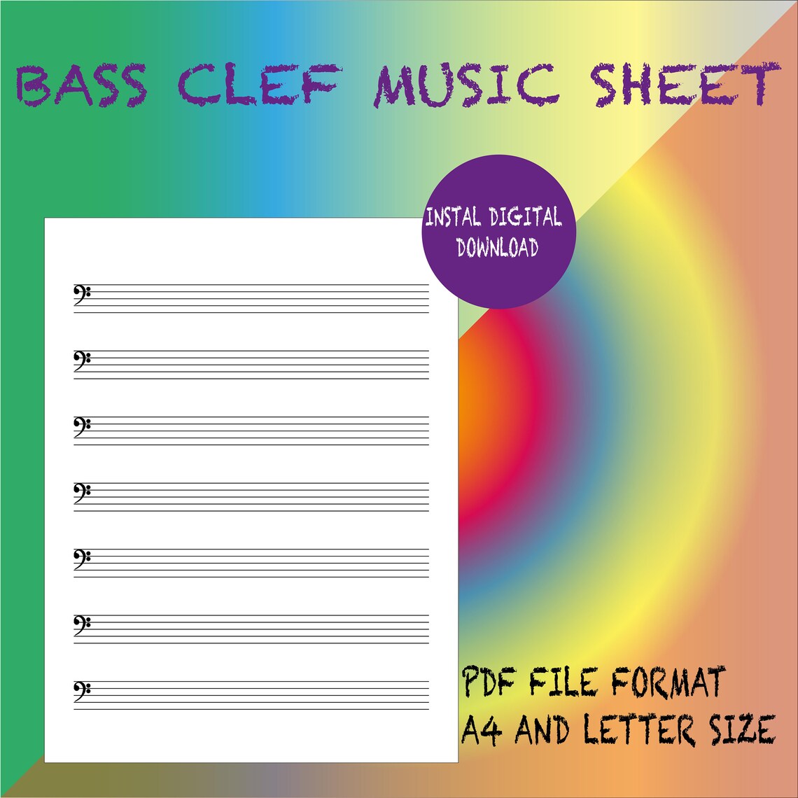 Printable Bass Clef Music Sheet I Bass Clef Sheet I Blank Music Sheet ...