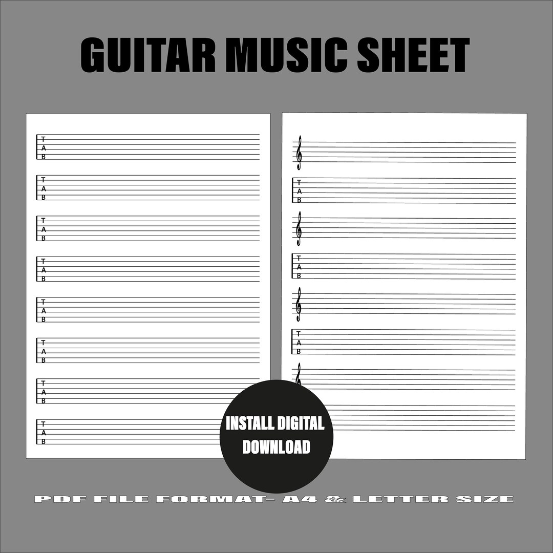 Printable Guitar Tab Paper for Letter/a4. Blank Tablature Paper. Tab ...