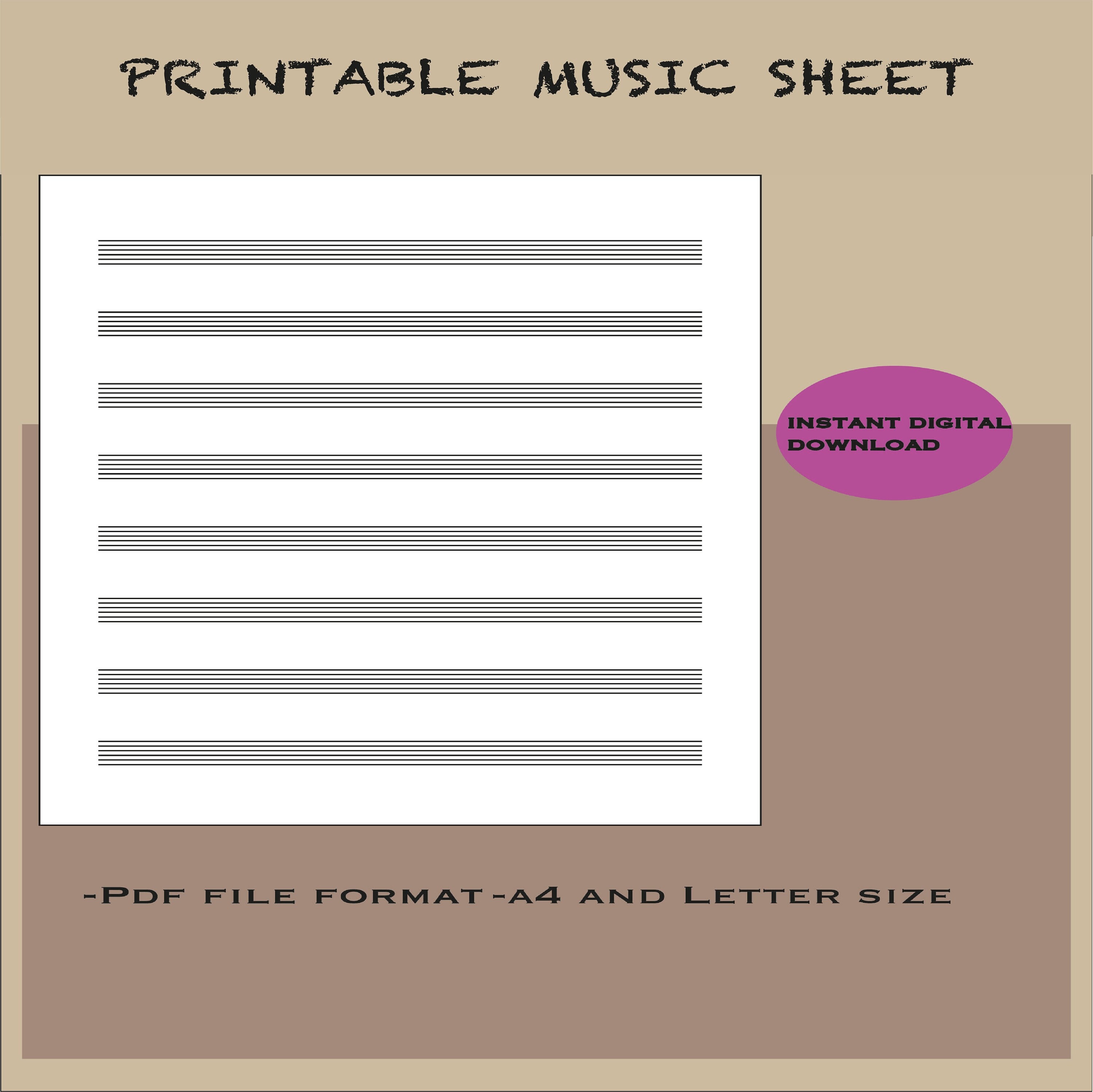 Printable Blank A4 Letter Music Staff / Stave Sheet I Blank Staff Paper ...