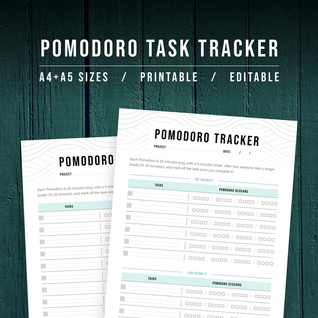 Pomodoro Task Tracker | A4+A5 Fillable PDF | Printable Template ...