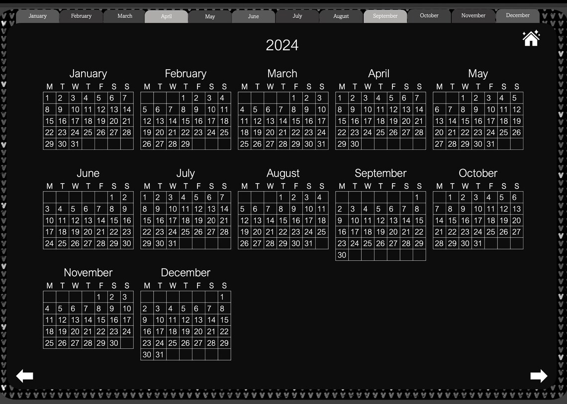 2024 Dark Mode Digital Calendar, Digital Planners, Dark Mode/black ...