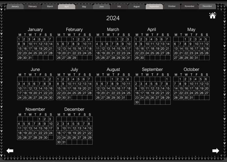 2024 Dark Mode Digital Calendar, Digital Planners, Dark Mode/black ...