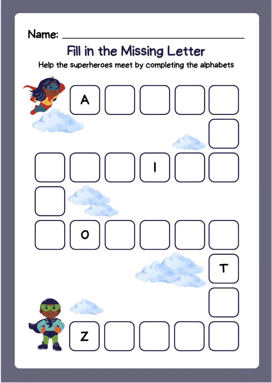 Alphabet Letter Tracing Worksheet for Kids Superhero Theme Fill in the ...
