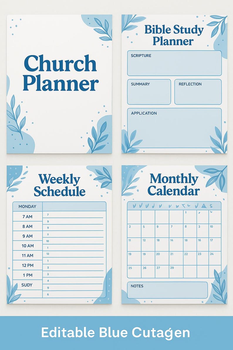 Editable Church Planner | Bible Study, Weekly Schedule, Prayer Tracker ...