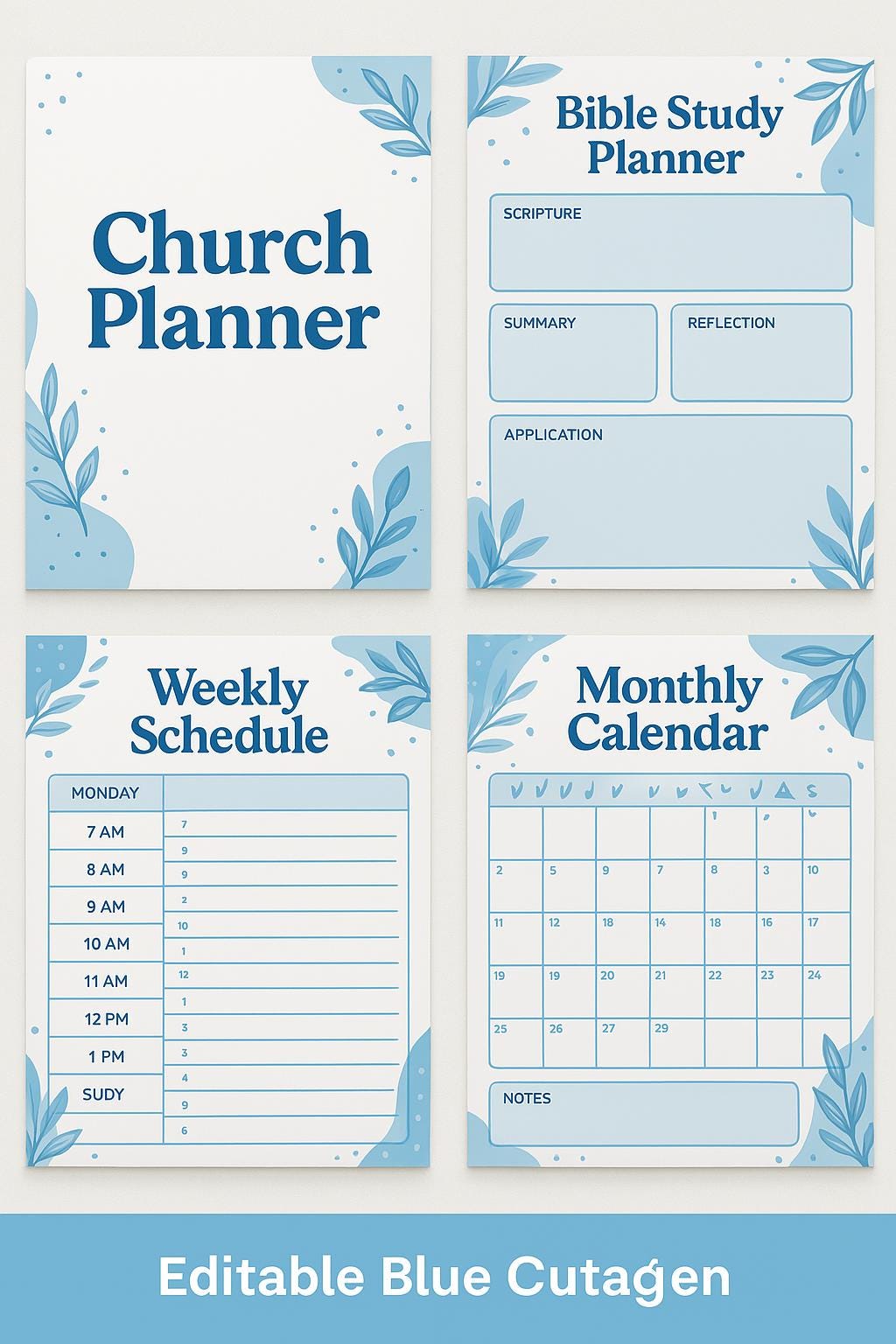 Editable Church Planner | Bible Study, Weekly Schedule, Prayer Tracker ...