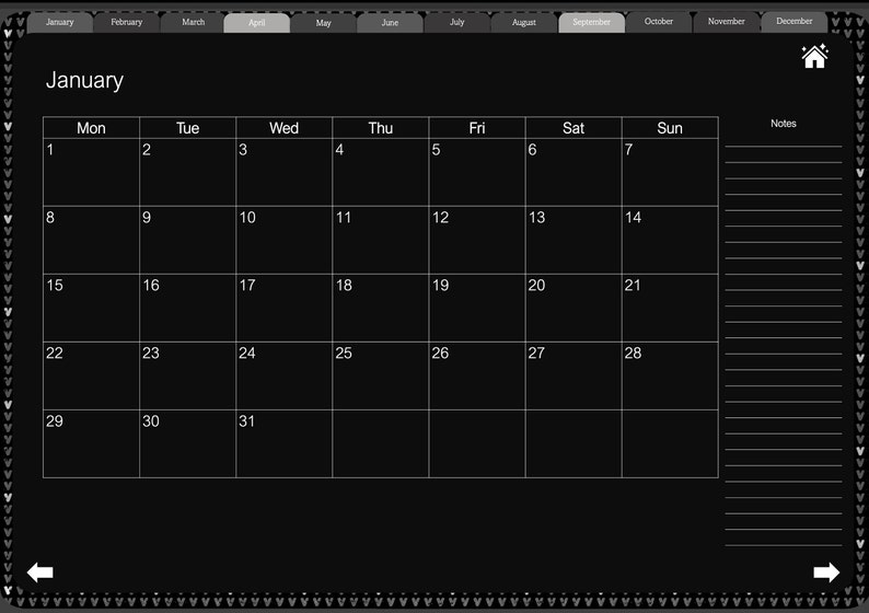 2024 Dark Mode Digital Calendar, Digital Planners, Dark Mode/black ...