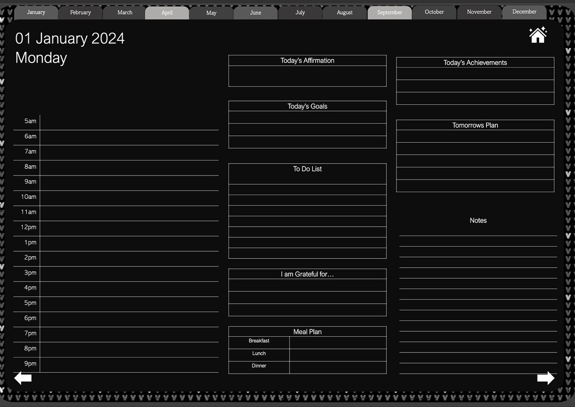 2024 Dark Mode Digital Calendar, Digital Planners, Dark Mode/black ...