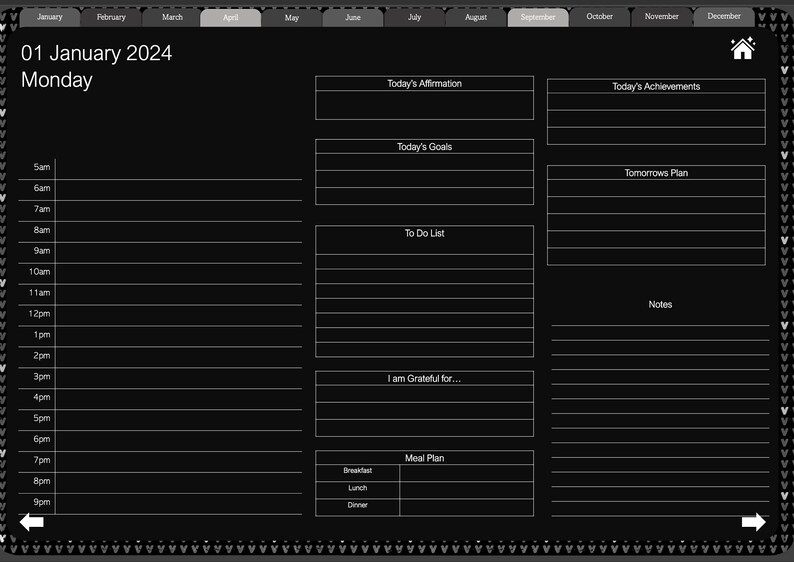 2024 Dark Mode Digital Calendar, Digital Planners, Dark Mode/black ...